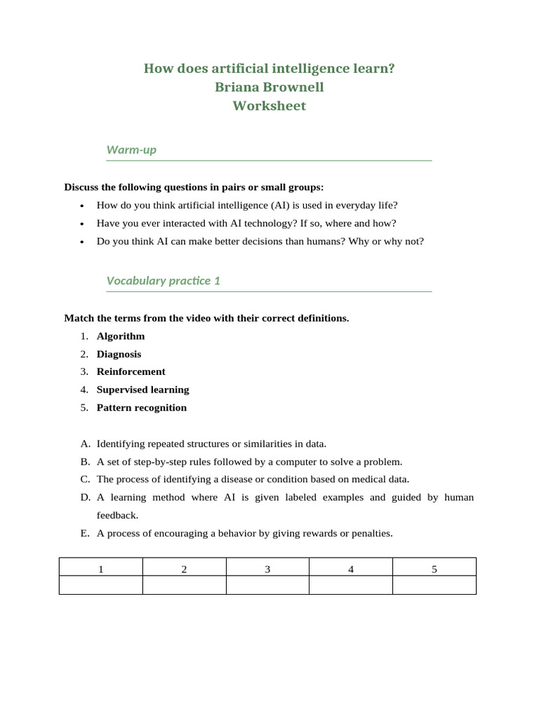 How does artificial intelligence learn - Briana Brownell - worksheet ...