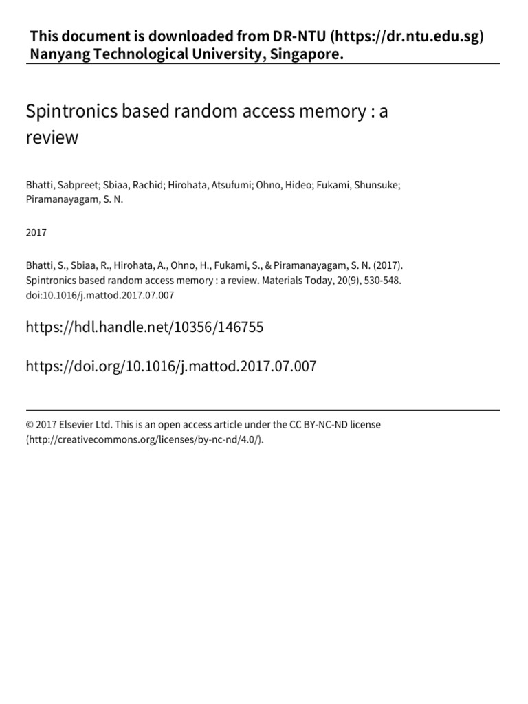 Published_Spintronics based random access_a review | PDF | Computer Memory | Random Access Memory