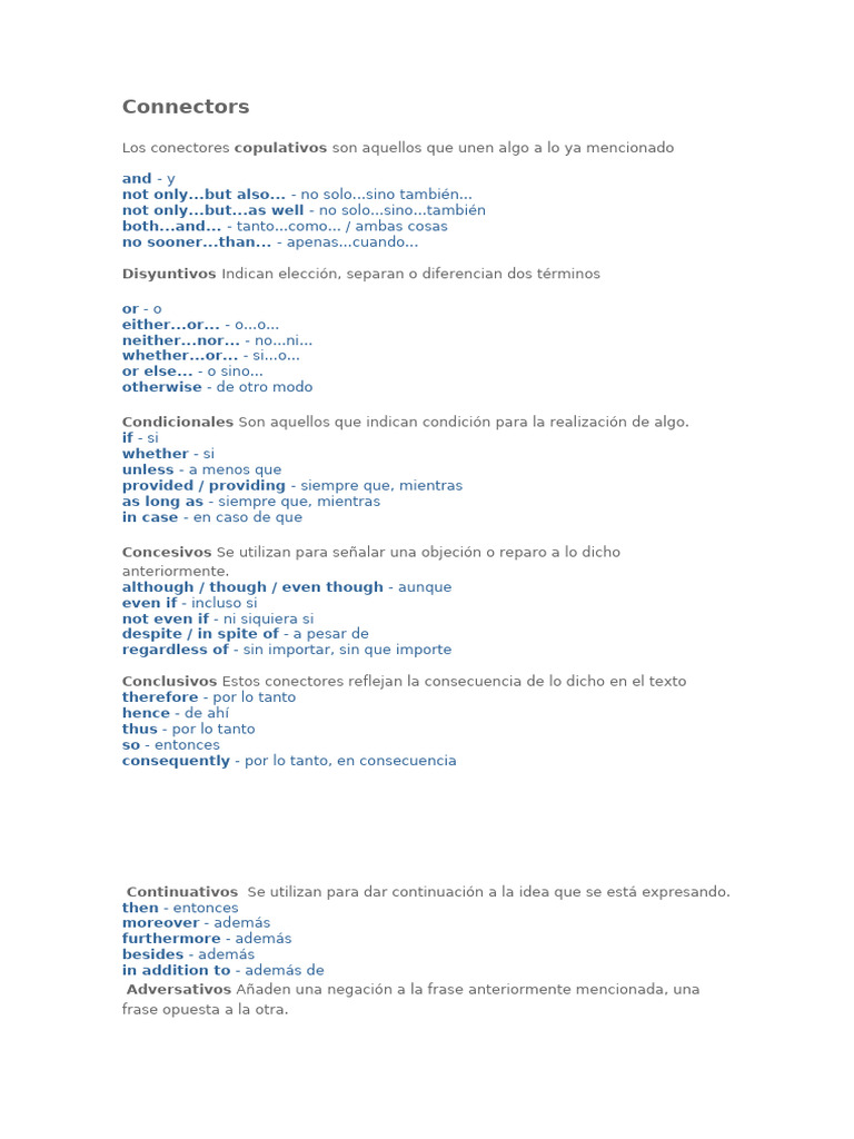 Tipos de conectores en español | PDF