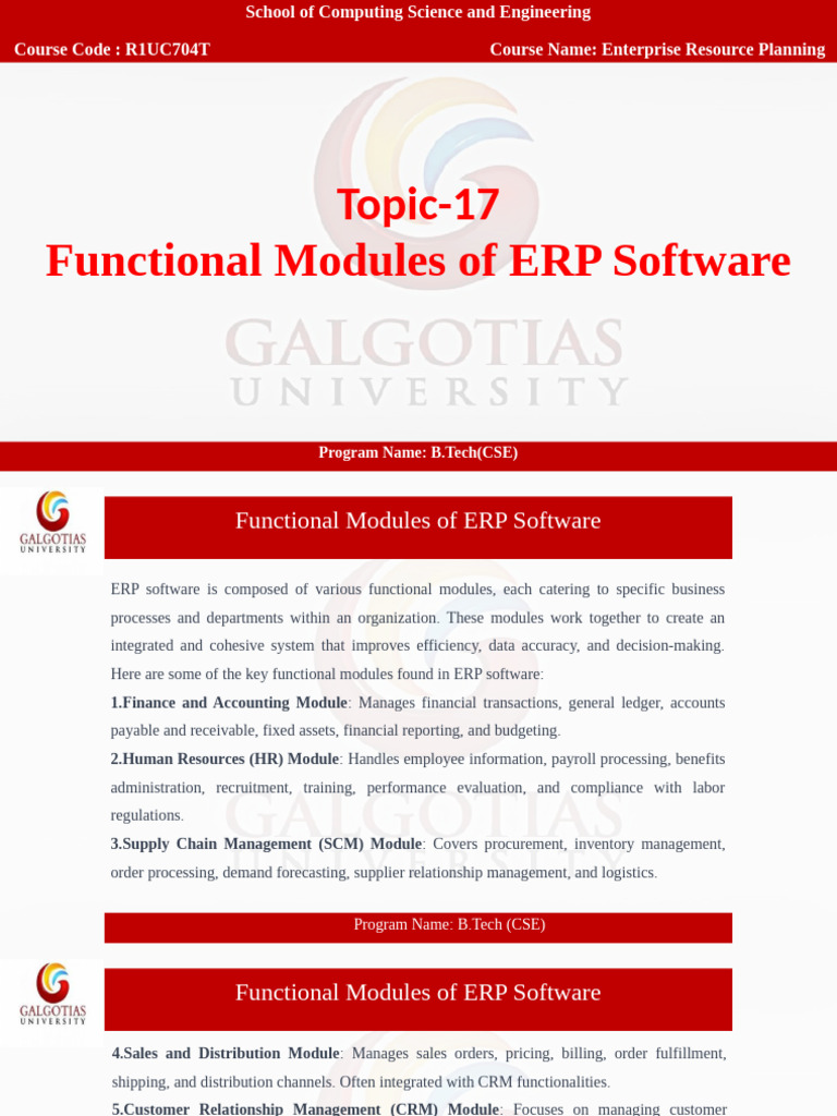 Lecture-17 - Functional Modules of ERP Software | PDF | Enterprise Resource Planning | Supply ...