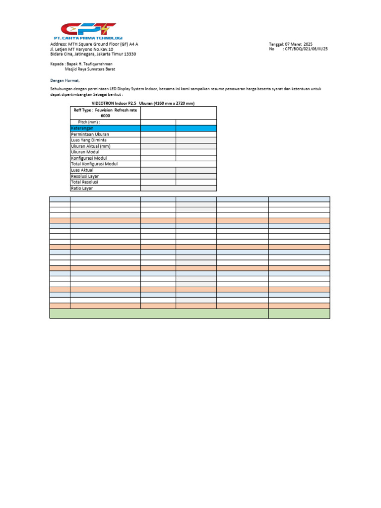 Boq LED Videotron Indoor P2.5. Ukuran 4160 MM X 2720 | PDF