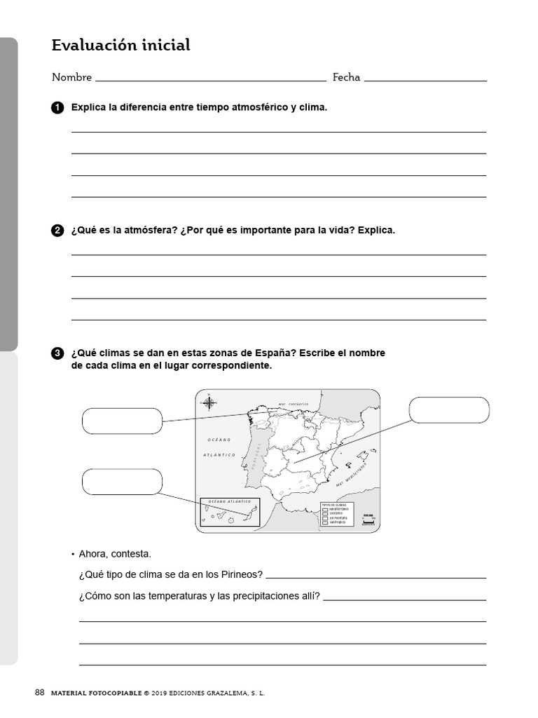 Evaluación Inicial 5º Primaria Santillana | PDF | Clima | Planetas