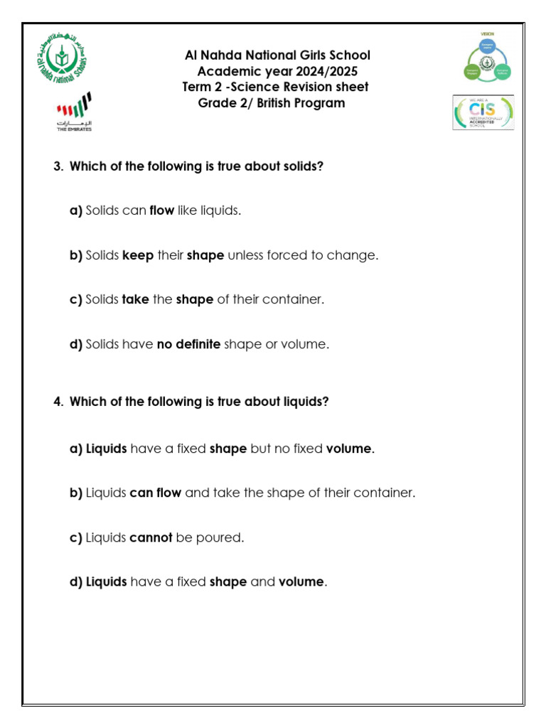 Grade 2 Science Revision Sheet | PDF