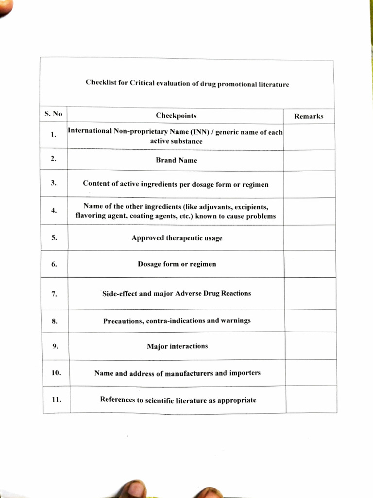 Drug Promotion Literature Evaluation Checklist | PDF | Chemistry | Dose ...
