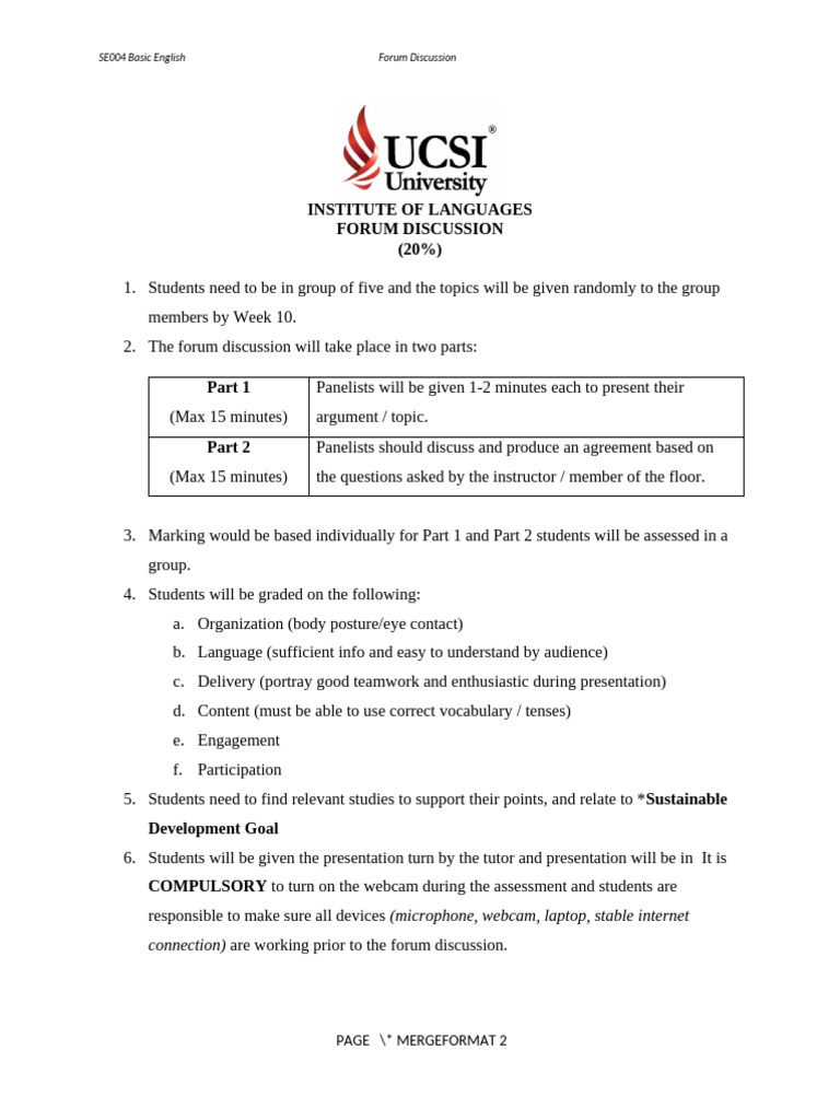 SE004 Basic English Forum Guidelines | PDF | Learning | Human Communication