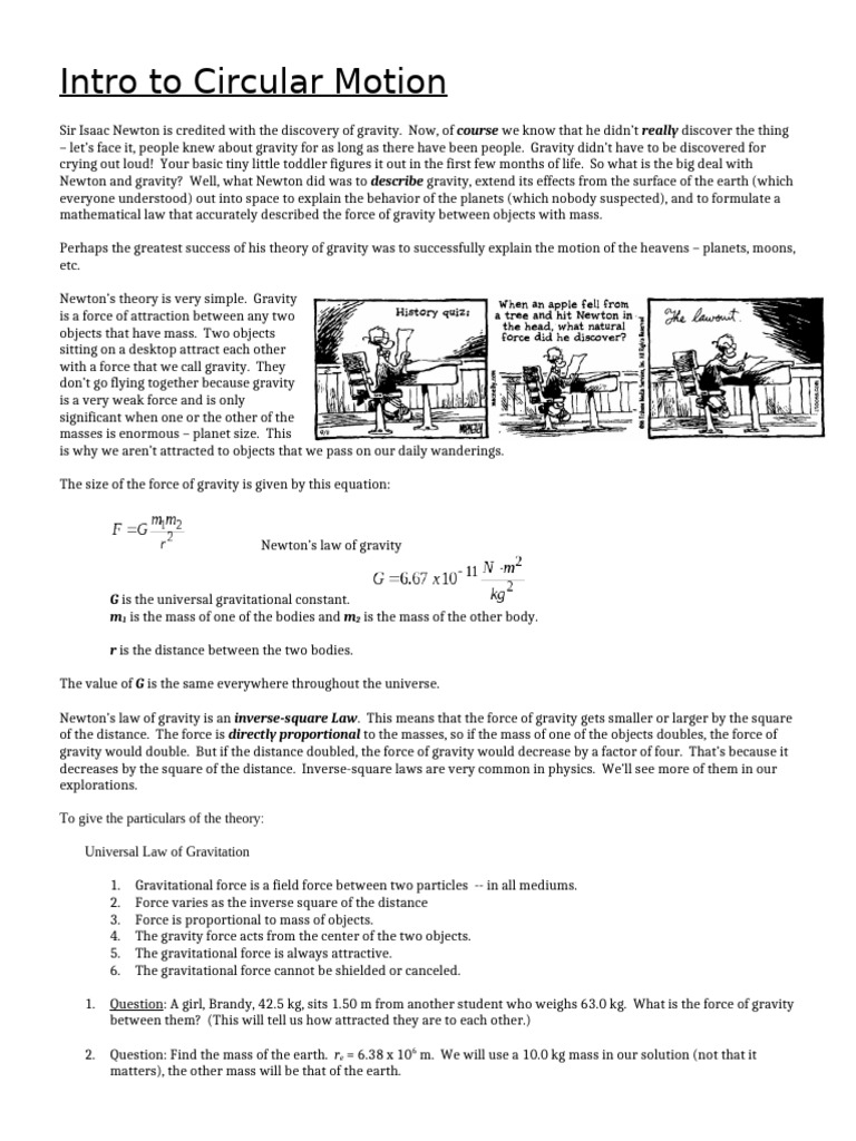 handout_-_intro_to_circular_motion | PDF | Force | Gravity