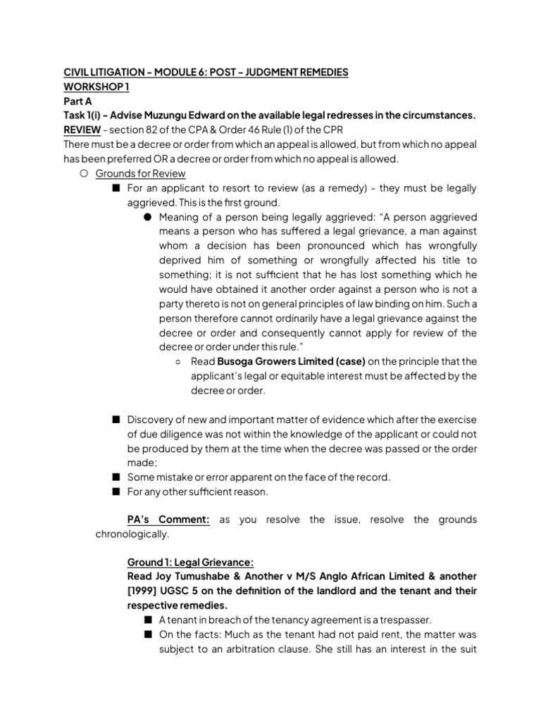 CIVIL LITIGATION - MODULE 6 - POST - JUDGMENT REMEDIES (Class Notes ...