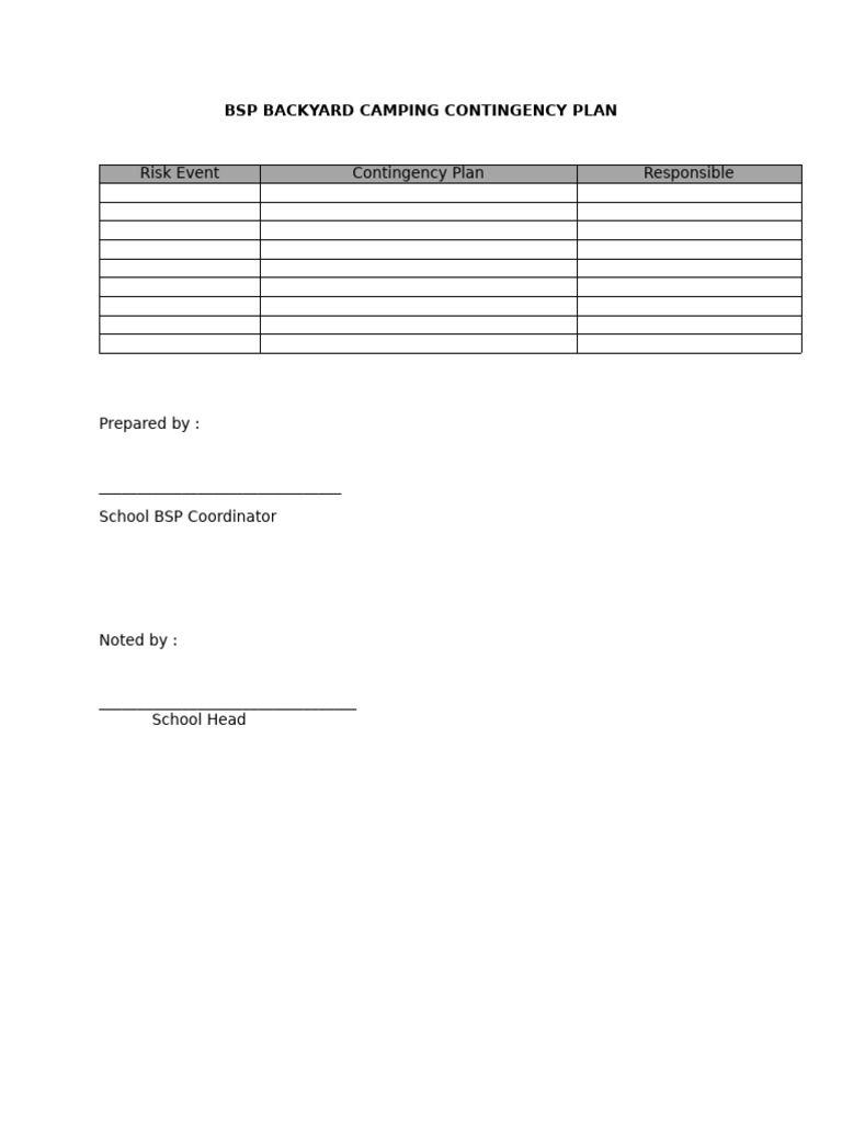BSP Backyard Camping Contingency Plan Template | PDF