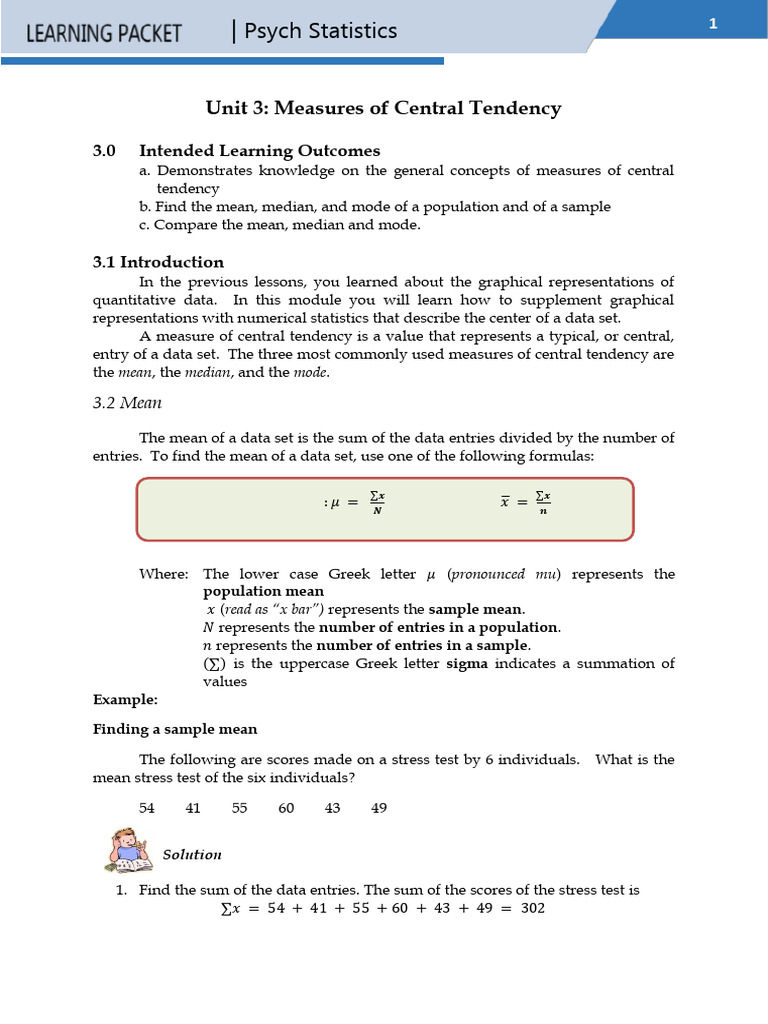 Understanding Central Tendency Measures | PDF | Variance | Mean