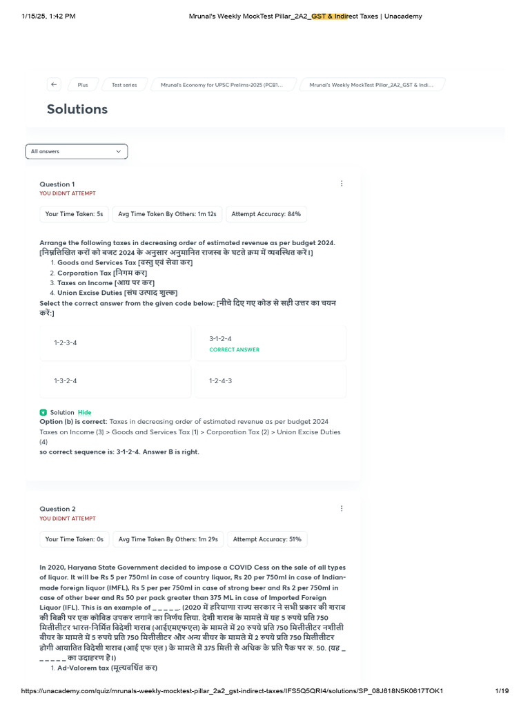 GST and Indirect Taxes Mock Test Solutions | PDF | Taxes | Tax Incidence