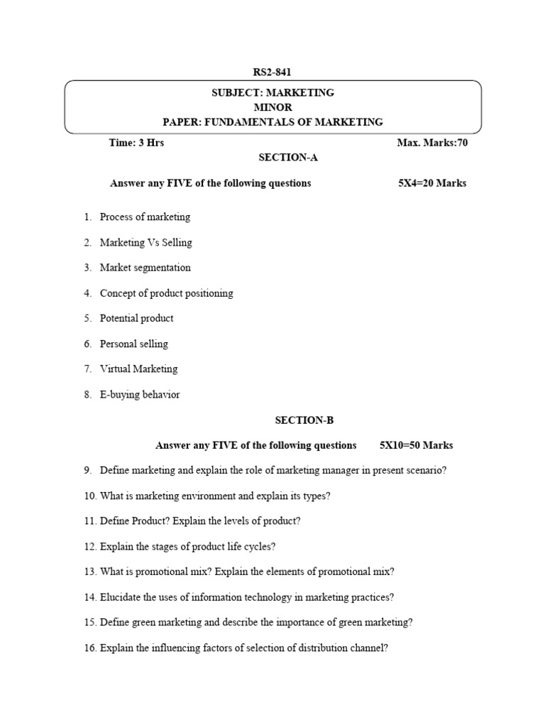 Fundamentals of Marketing Exam Guide | PDF