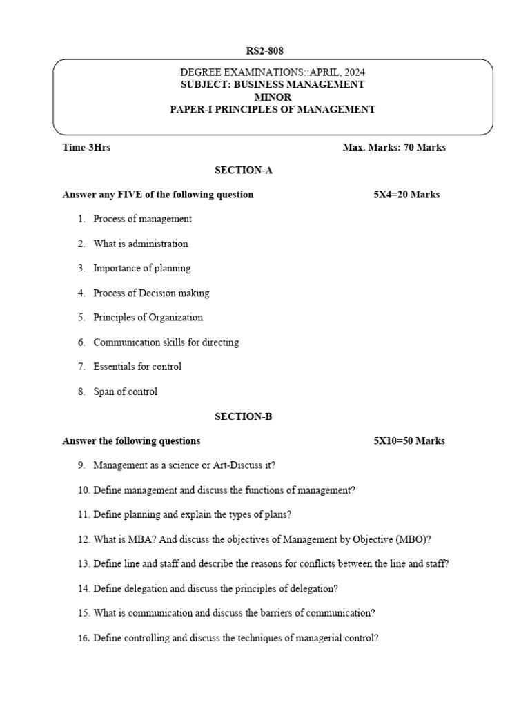 Principles of Management Exam Guide | PDF