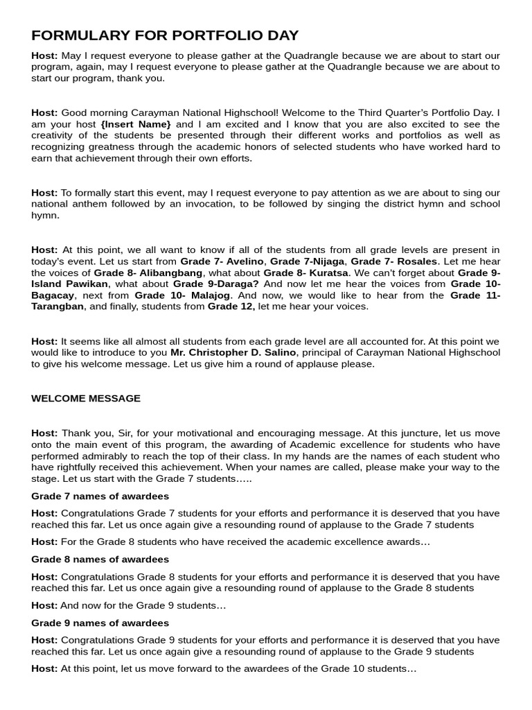 FORMULARY FOR PORTFOLIO DAY | PDF