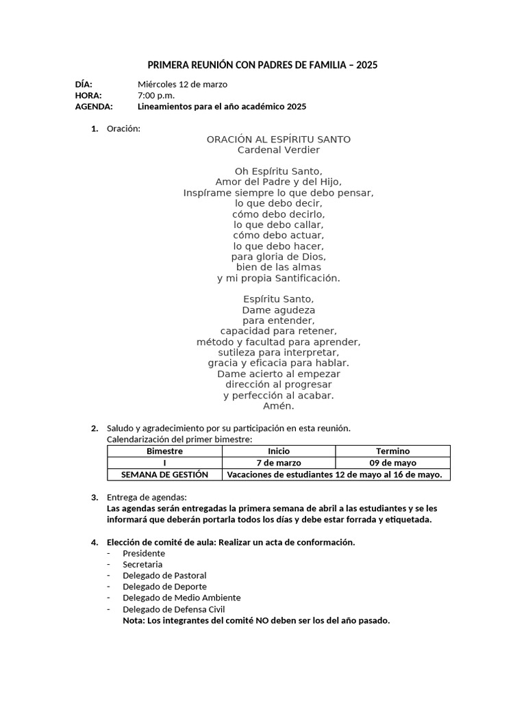 Primera Reunión Con Padres de Familia | PDF