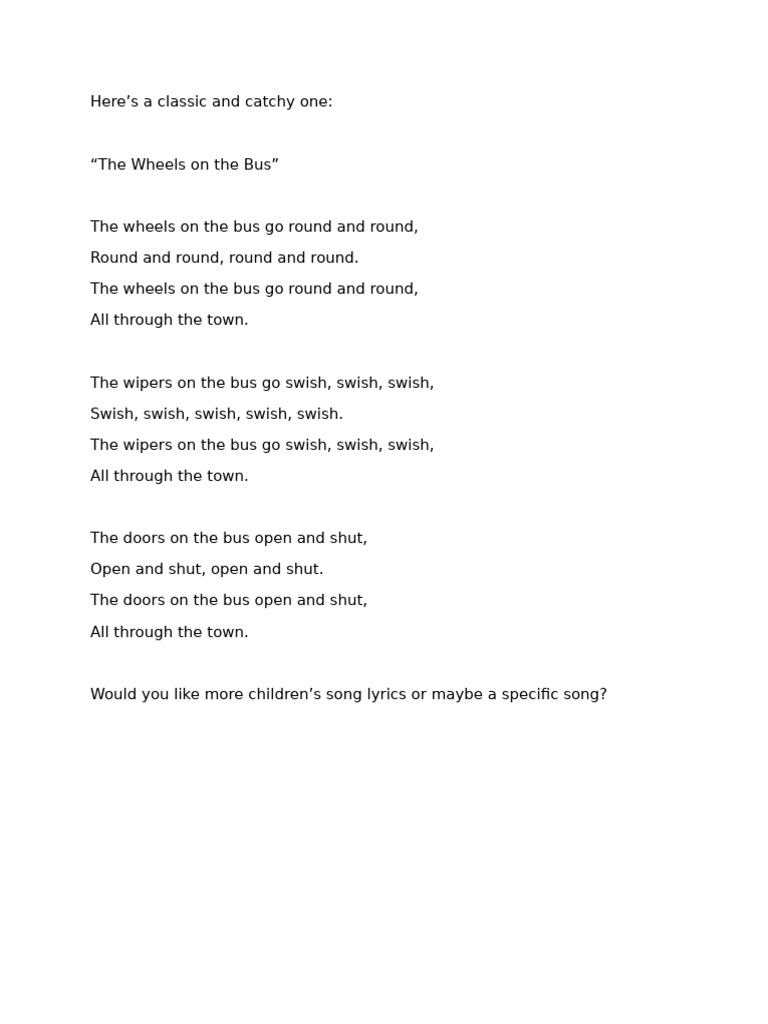 Classic Children's Song Lyrics | PDF