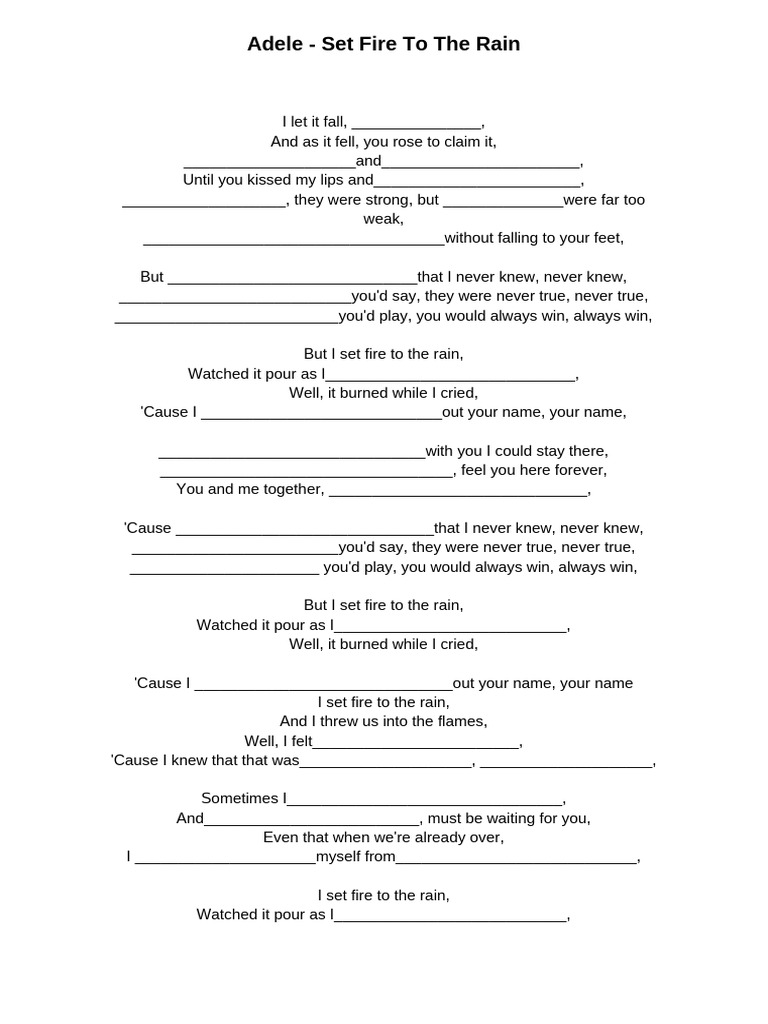 Adele's "Set Fire To The Rain" Lyrics | PDF
