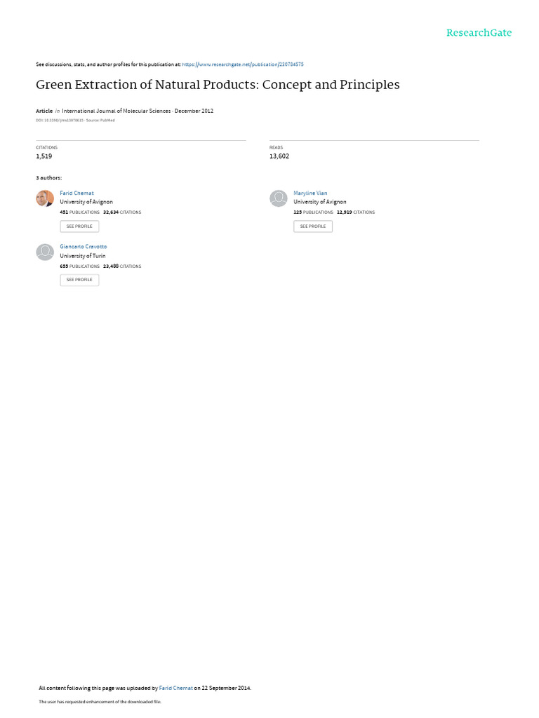 Green Extraction of Natural Products Concept and Principles ...