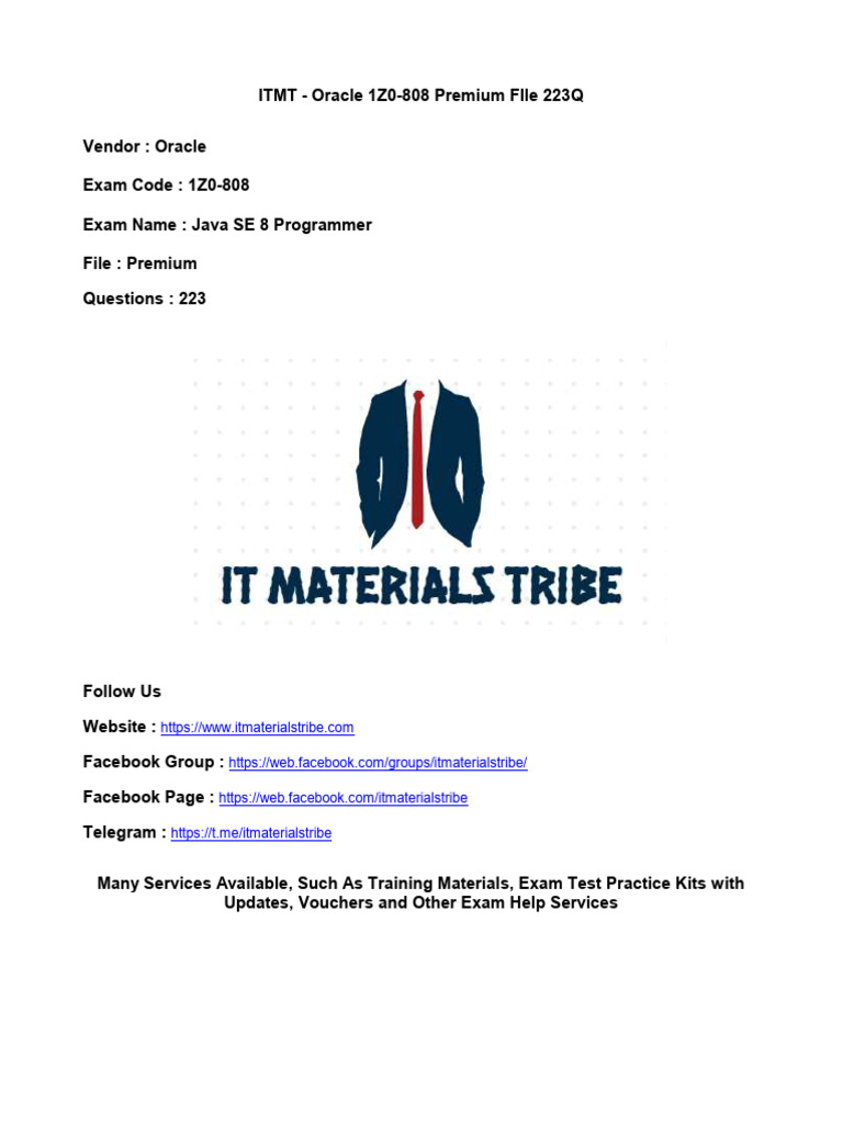 ITMT - Oracle 1Z0-808 Premium FIle 223Q (1) | PDF | Method (Computer Programming) | Class ...
