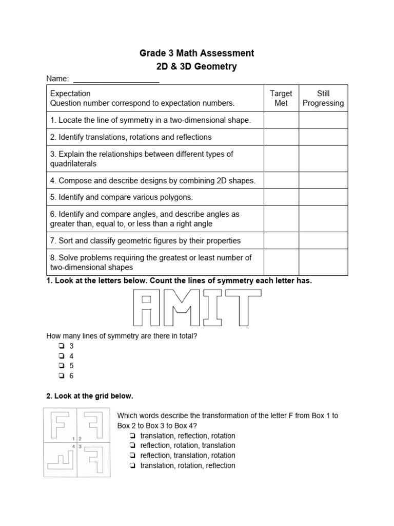 GeometrySummative Grade3 | PDF | Shape | Symmetry