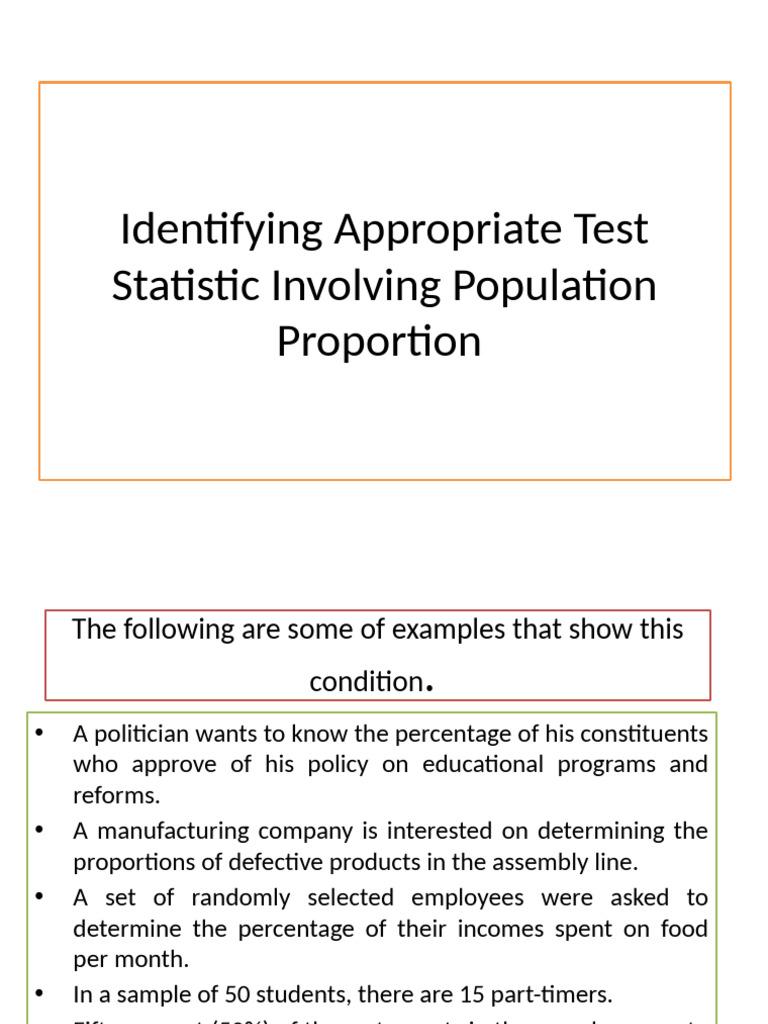 Identifying Appropriate Test Statistic Involving Population Proportion ...