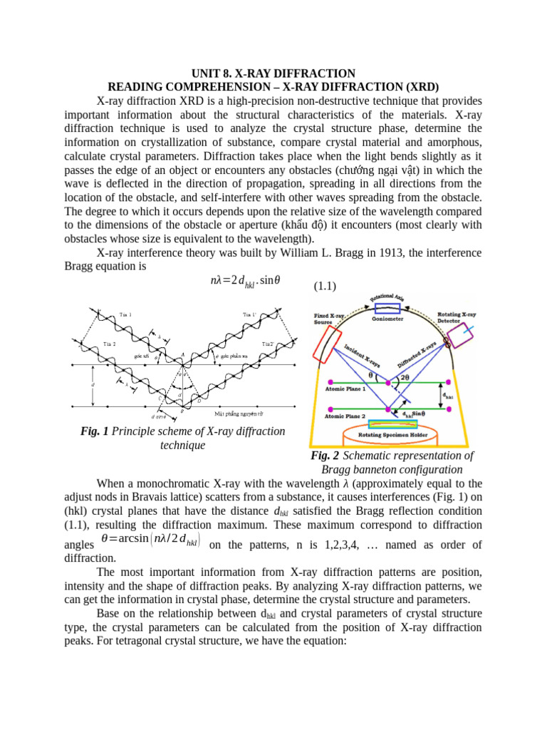 Unit 8 - X-ray Diffraction Pattern | PDF | Diffraction | Crystal