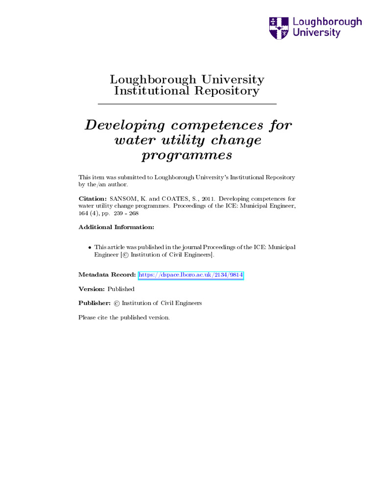 Developing Competences For Water Utility Change Programmes | PDF ...