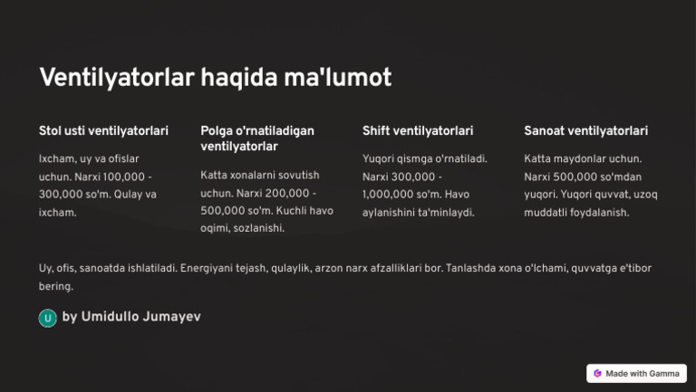 Ventilyatorlar Haqida Malumot | PDF