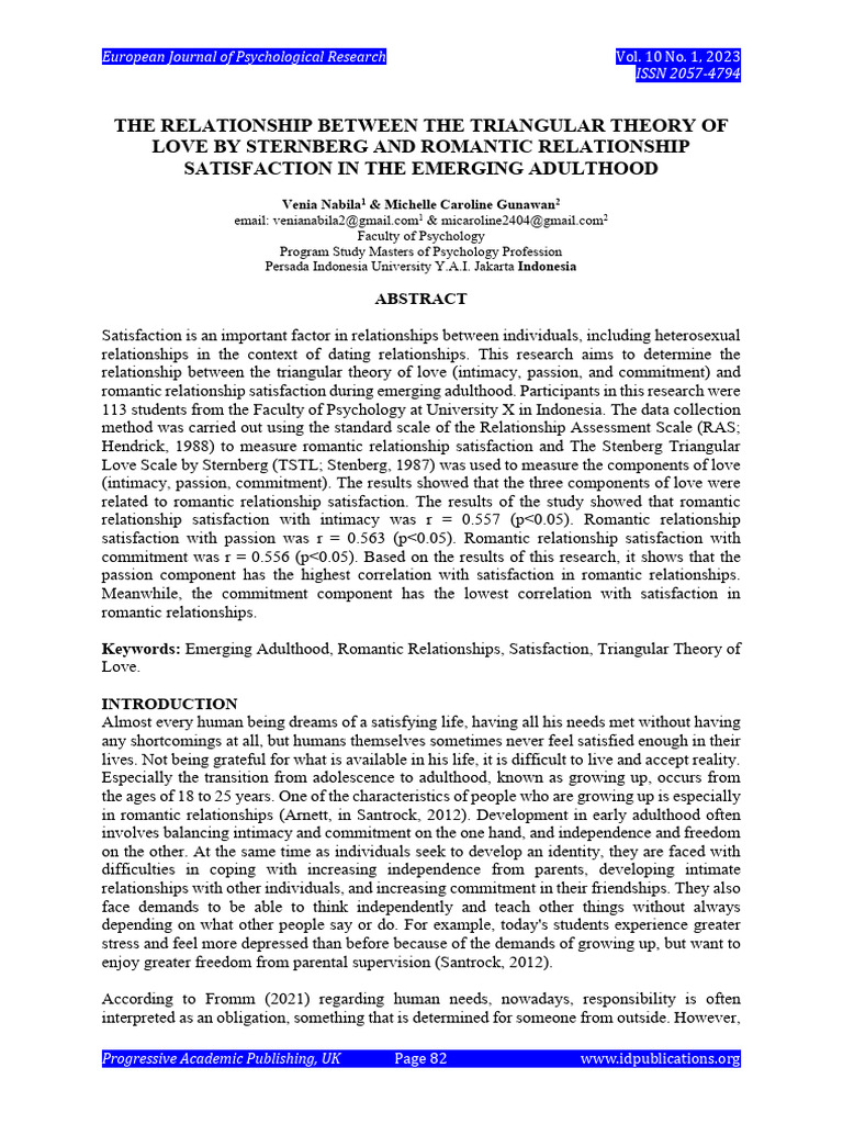 Full Paper THE RELATIONSHIP BETWEEN THE TRIANGULAR THEORY OF LOVE BY STERNBERG AND ROMANTIC ...