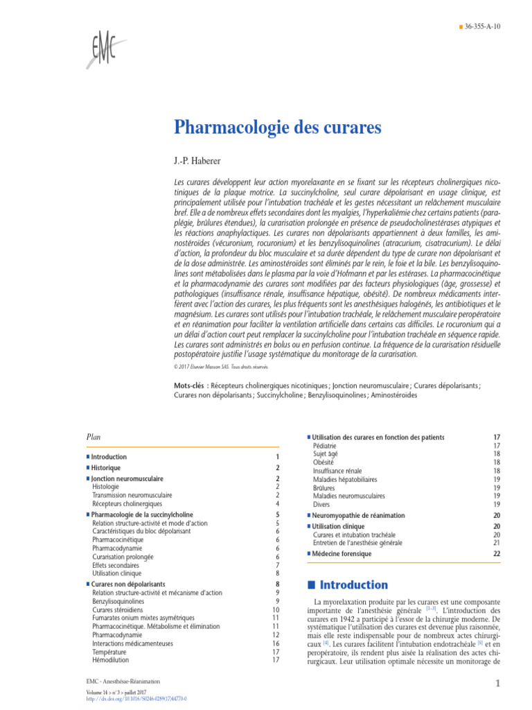 Pharmacologie Des Curares | PDF | Acétylcholine | Synapse