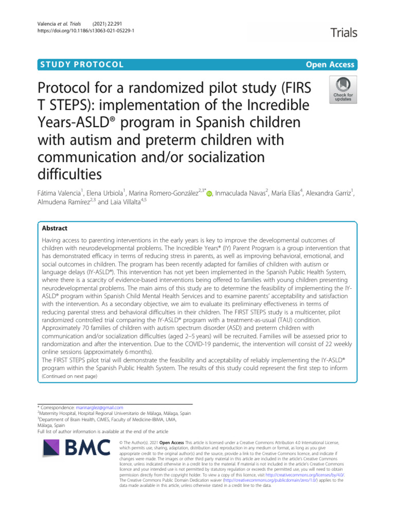 Protocol For A Randomized Pilot Study (FIRST STEPS) Implementation of ...