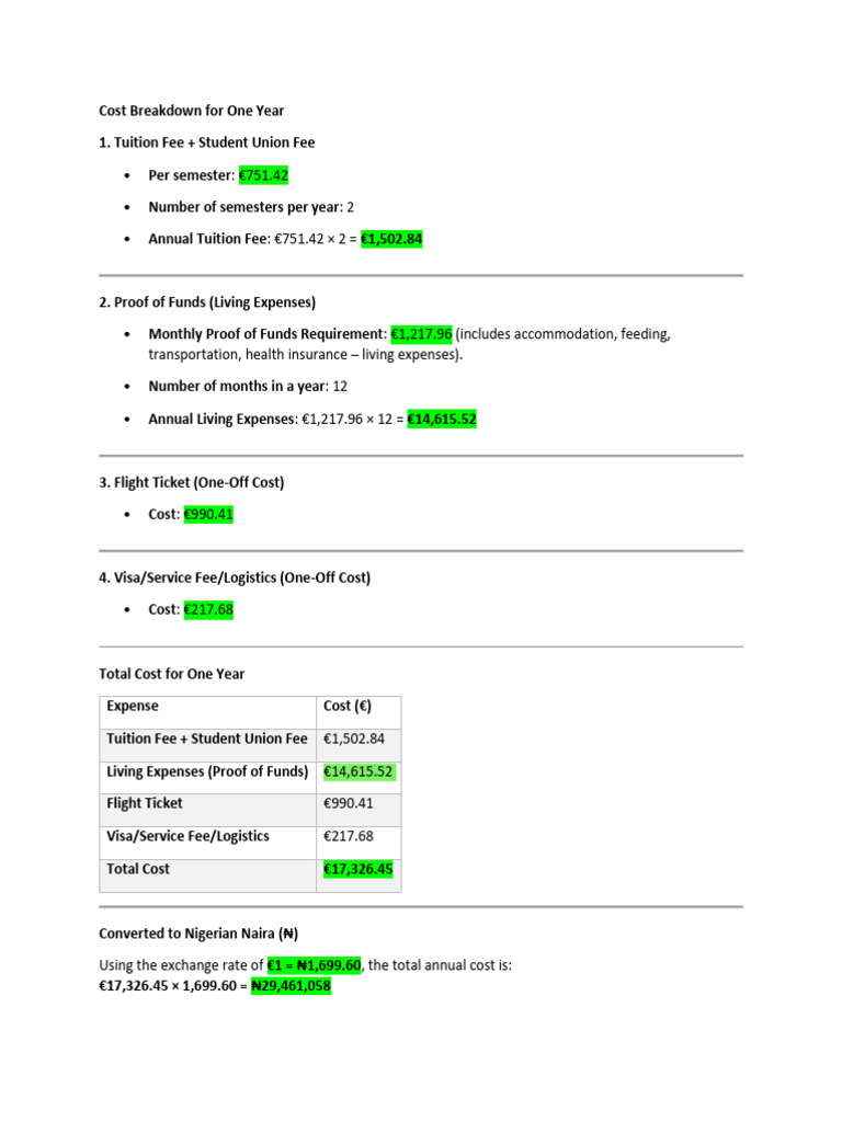 JKU Annual Cost Breakdown | PDF