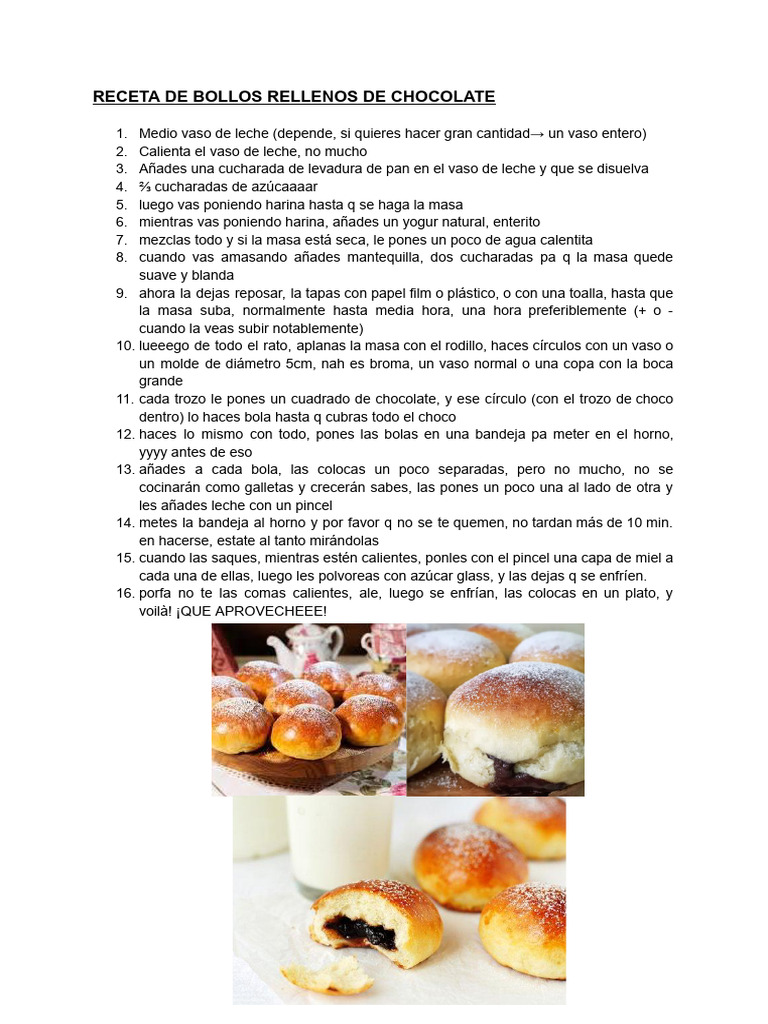 Receta de Bollos Rellenos de Chocolate | PDF