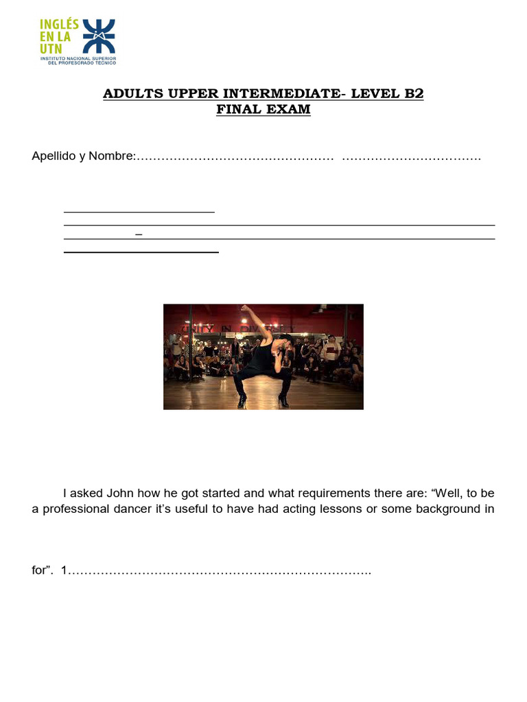 Adults Upper Intermediate Exam 2018 | PDF | Dances | Foods