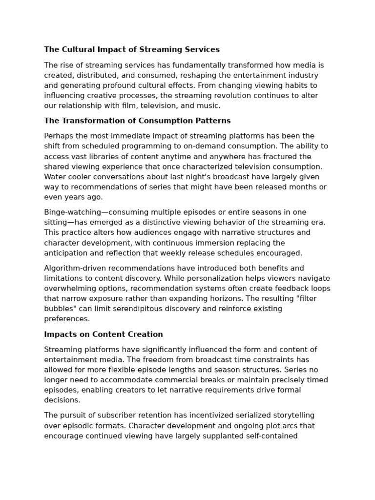 Cultural Impact of Streaming Services | PDF | Streaming Media ...