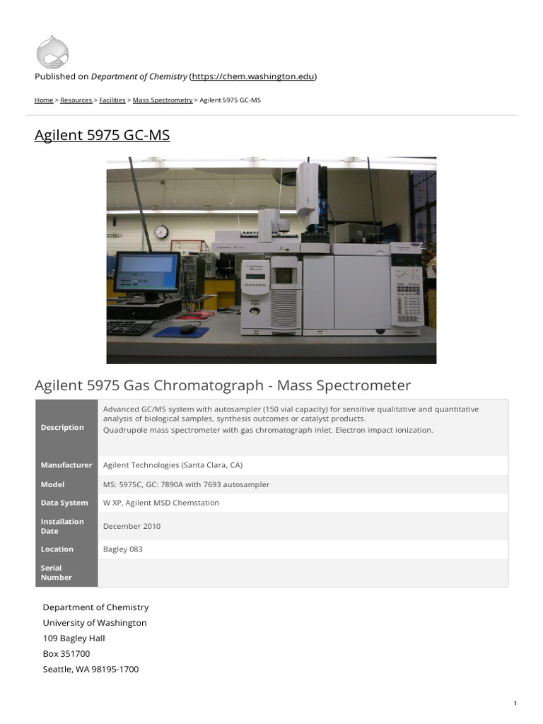 Department of Chemistry - Agilent 5975 Gc-Ms | PDF