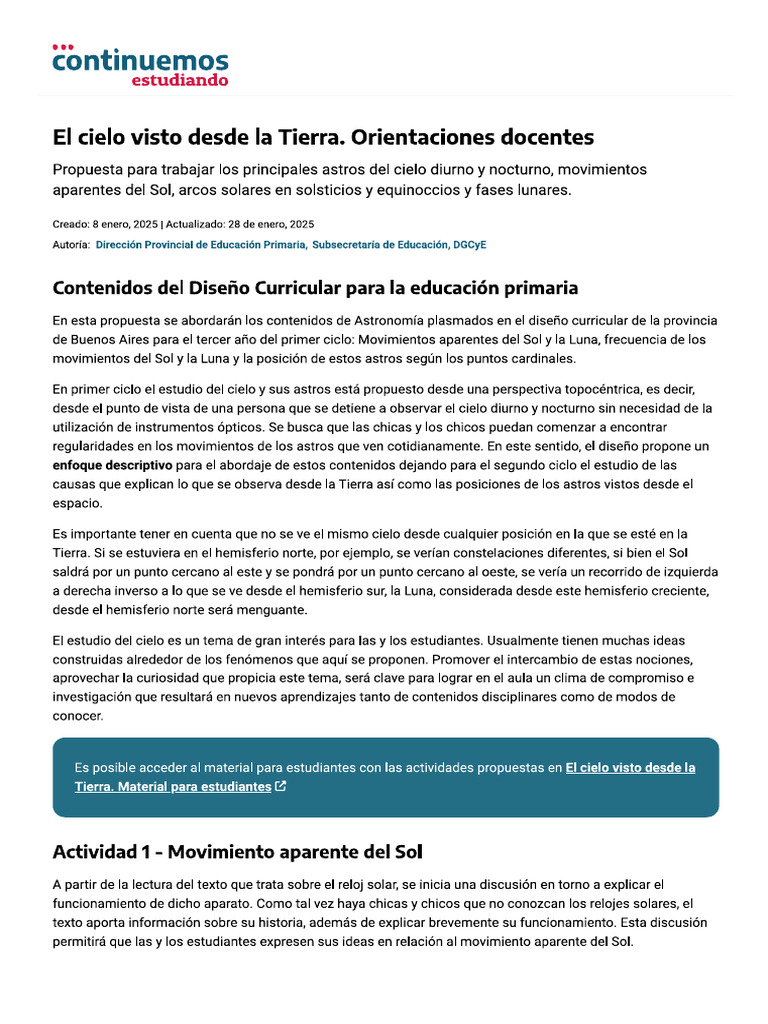 El Cielo Visto Desde La Tierra Orientaciones Docentes 1 | PDF