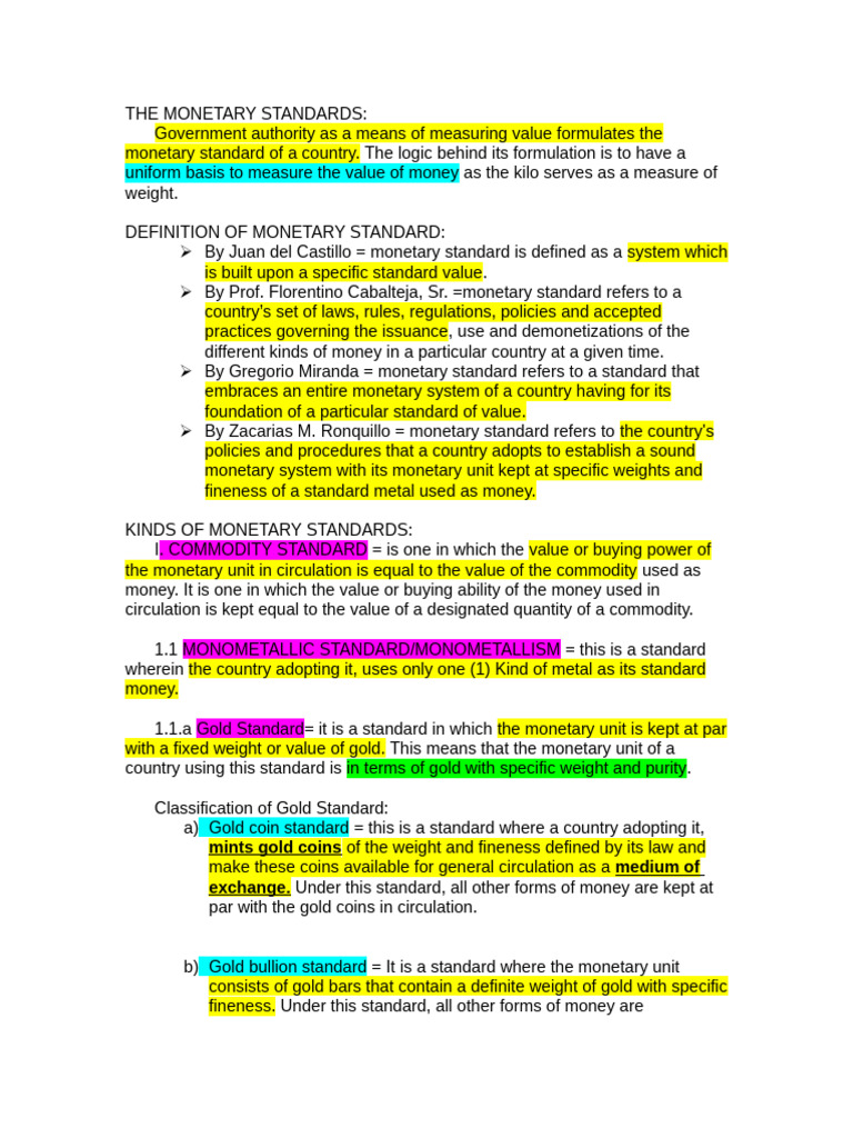 Monetary Standard and Its Classifications | PDF | Money | Currency