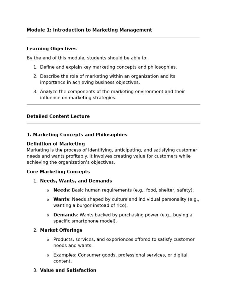 Module 1-Marketing Management | PDF | Marketing | Market (Economics)