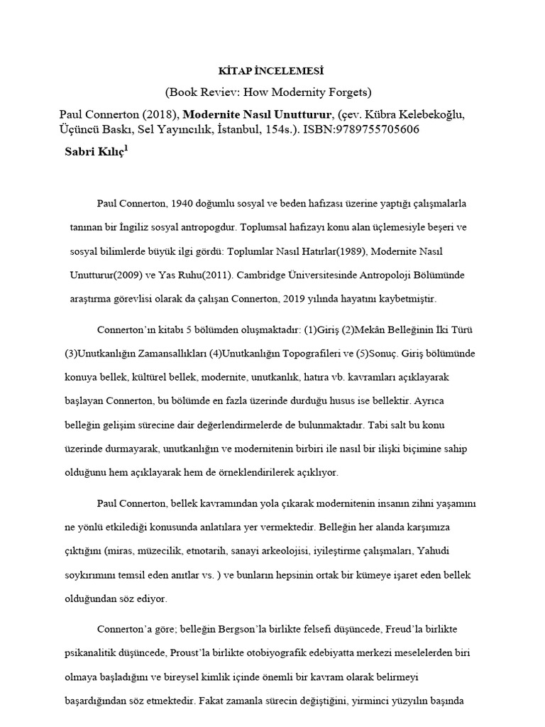 Kitap Incelemesi Paul Connerton 2018 Mod | PDF