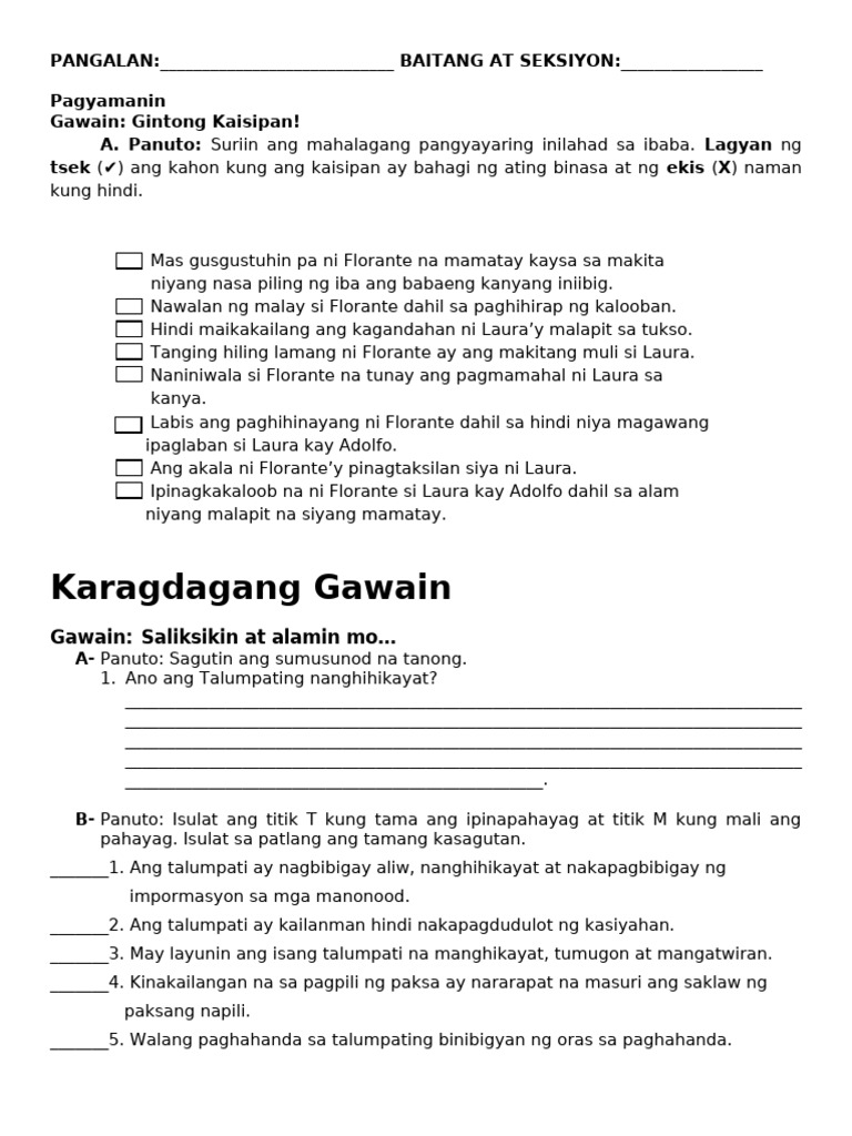 FILIPINO PAGSUSULIT | PDF