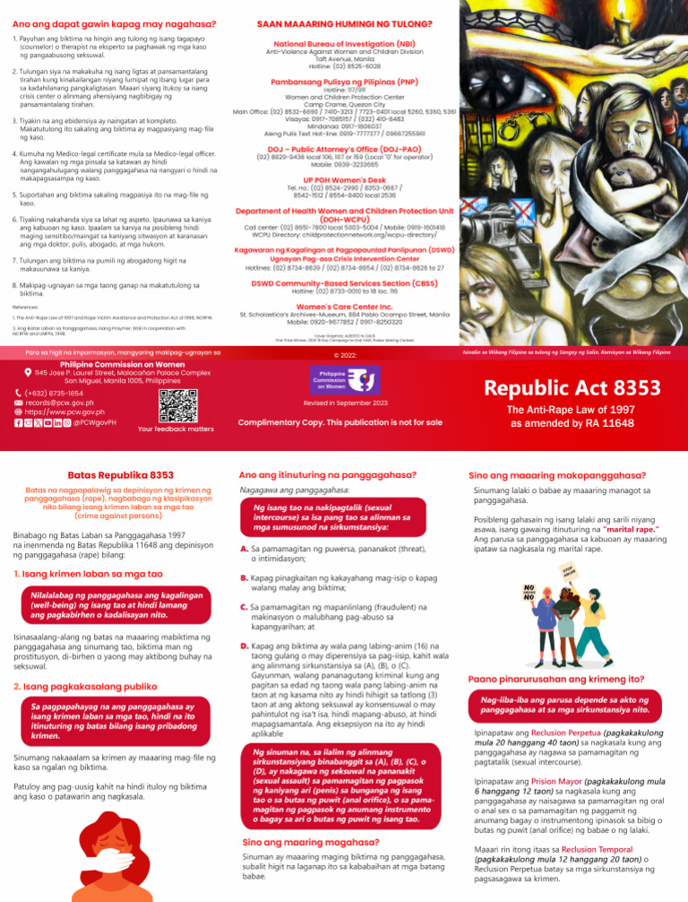 PCW Brochure R.A 8353 Anti Rape Law Filipino 2024 | PDF