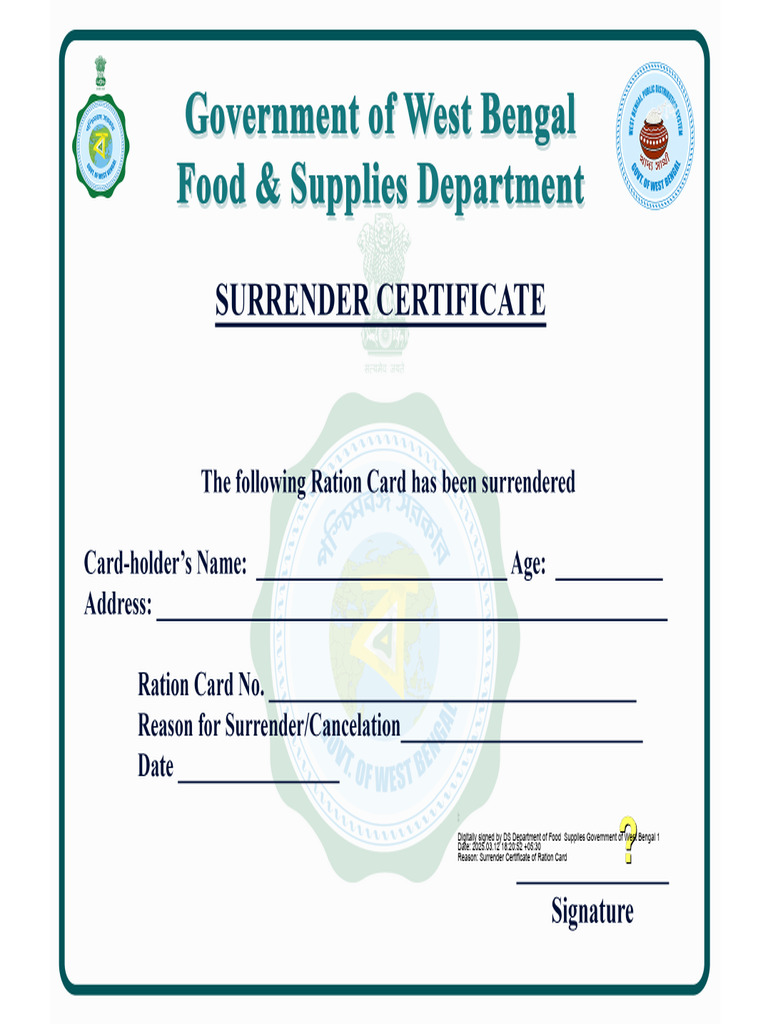 Surrender Certificate BASUDEB SARDAR 0030749928 | PDF