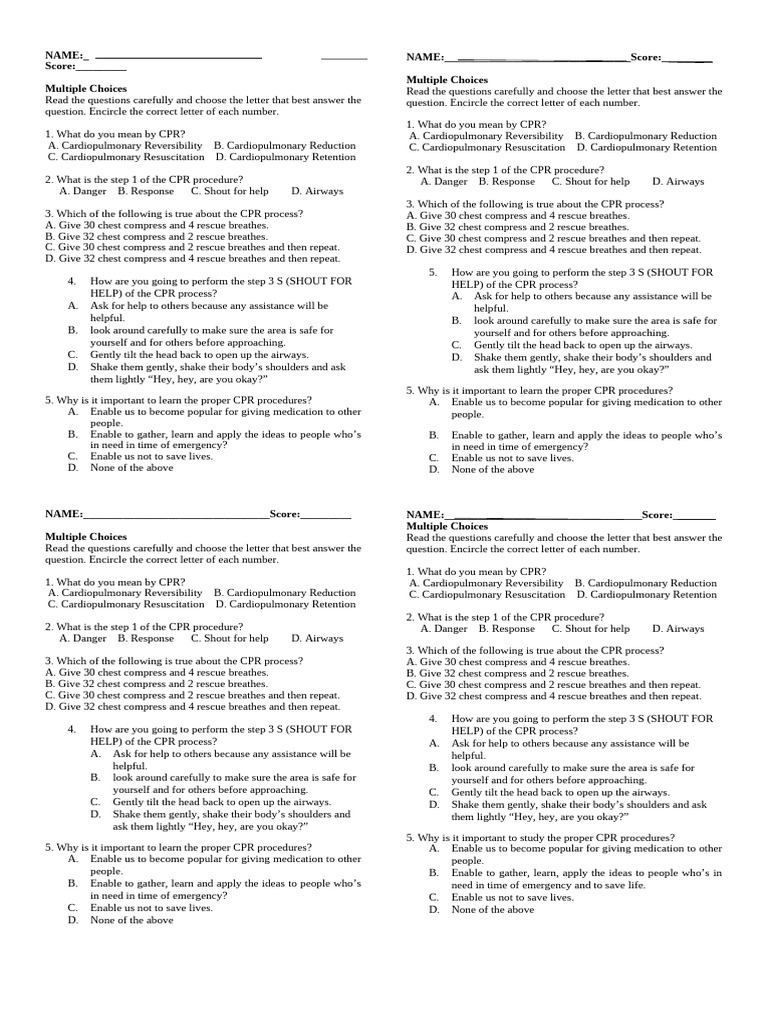 For Observation Assessment | PDF | Cardiopulmonary Resuscitation ...