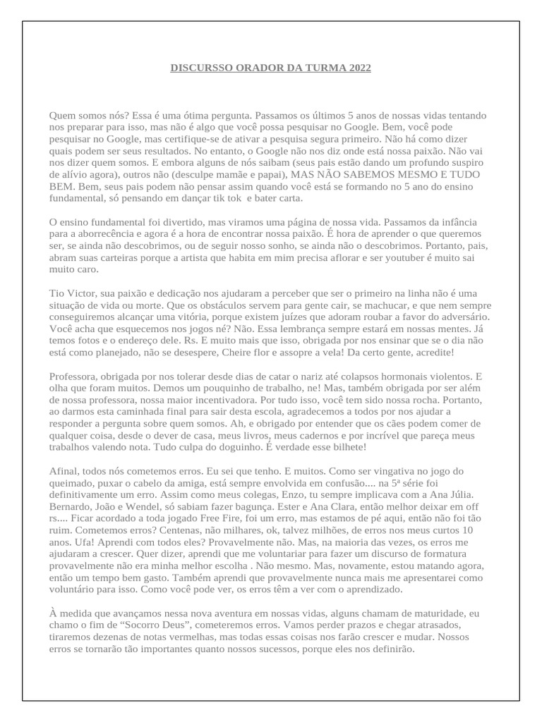 Discurso Orador Da Turma | PDF
