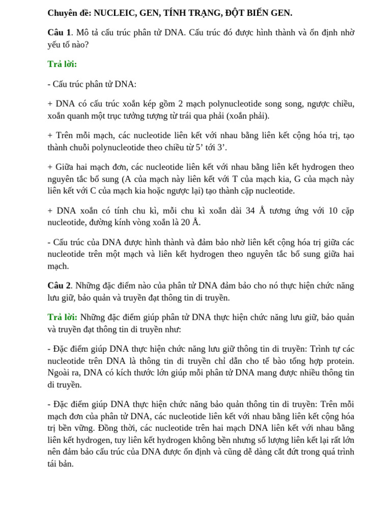 Chuyên đề GEN- TT | PDF