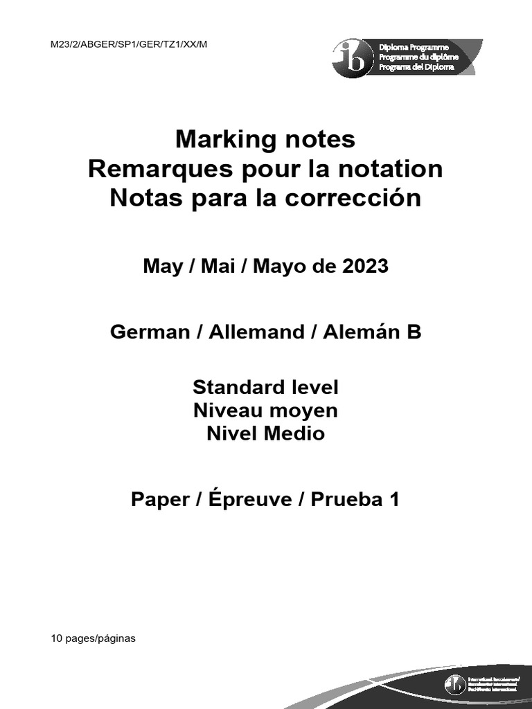 German B Paper 1 TZ2 SL Markscheme | PDF | Communication