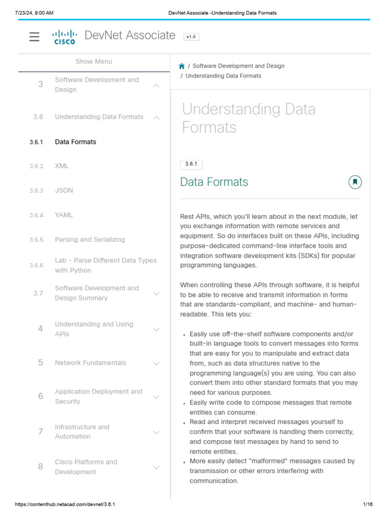 DevNet Associate -Understanding Data Formats | PDF | Json | Xml DevNet Associate -Understanding Data Formats | PDF | Json | Xml