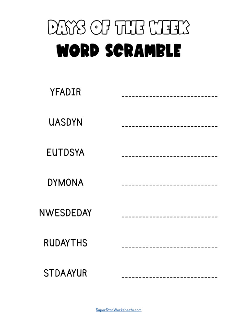 Days of The Week Word Scramble | PDF
