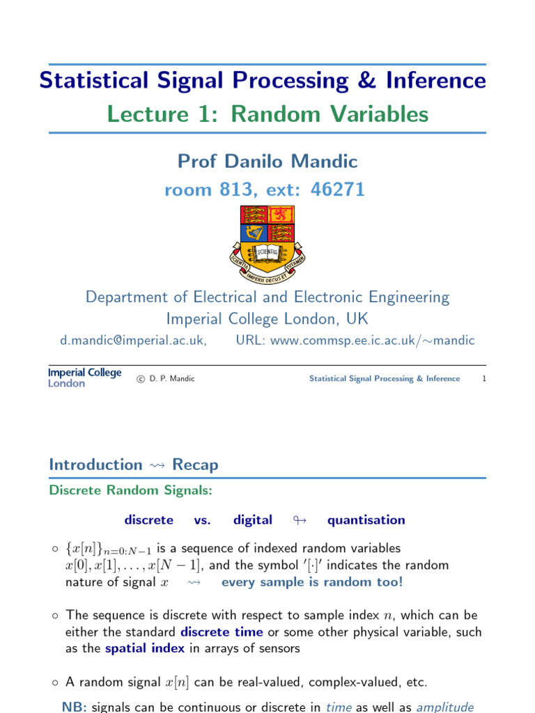 SSPI Lecture 1 Slides 2025 | PDF | Stationary Process | Variance