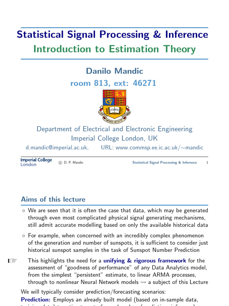 SSPI Lecture 3 Estimation Intro 2025 | PDF | Estimator | Bias Of An Estimator